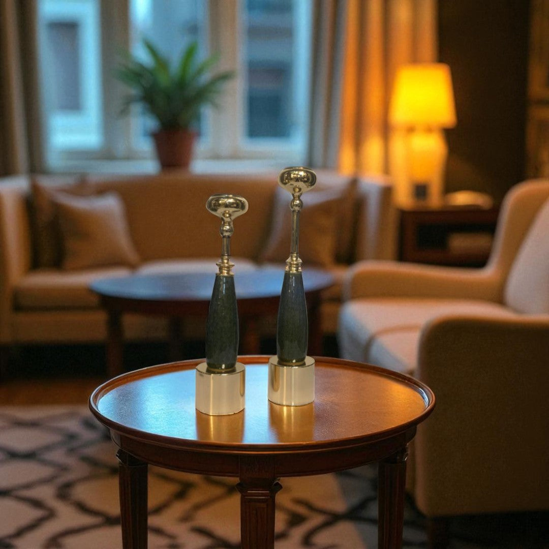 Vintage Obsidian Rise Marble and Metallic Candle Holder – Light Square